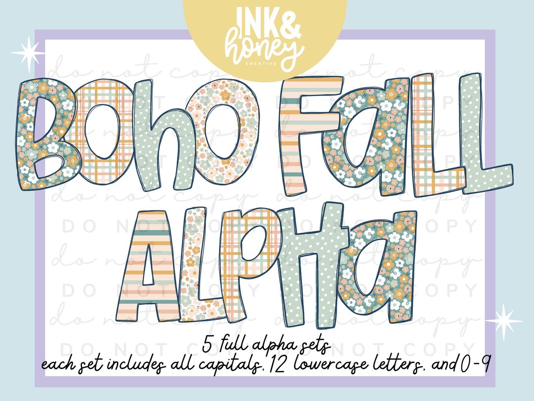 Boho Fall Floral Alpha | Handlettered Doodle Letters PNG | Boho Fall ...