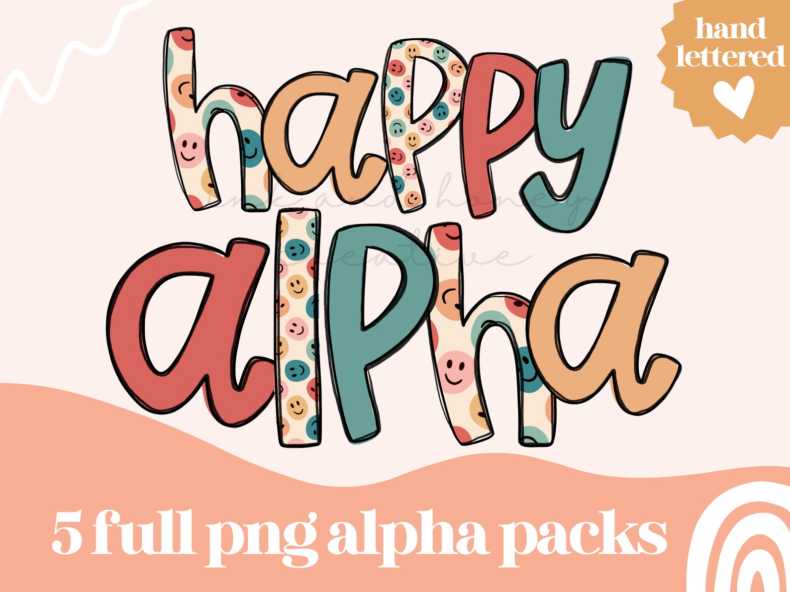 Happy Alpha Handlettered Doodle Letters PNG Boho Happy Alpha Pack ...
