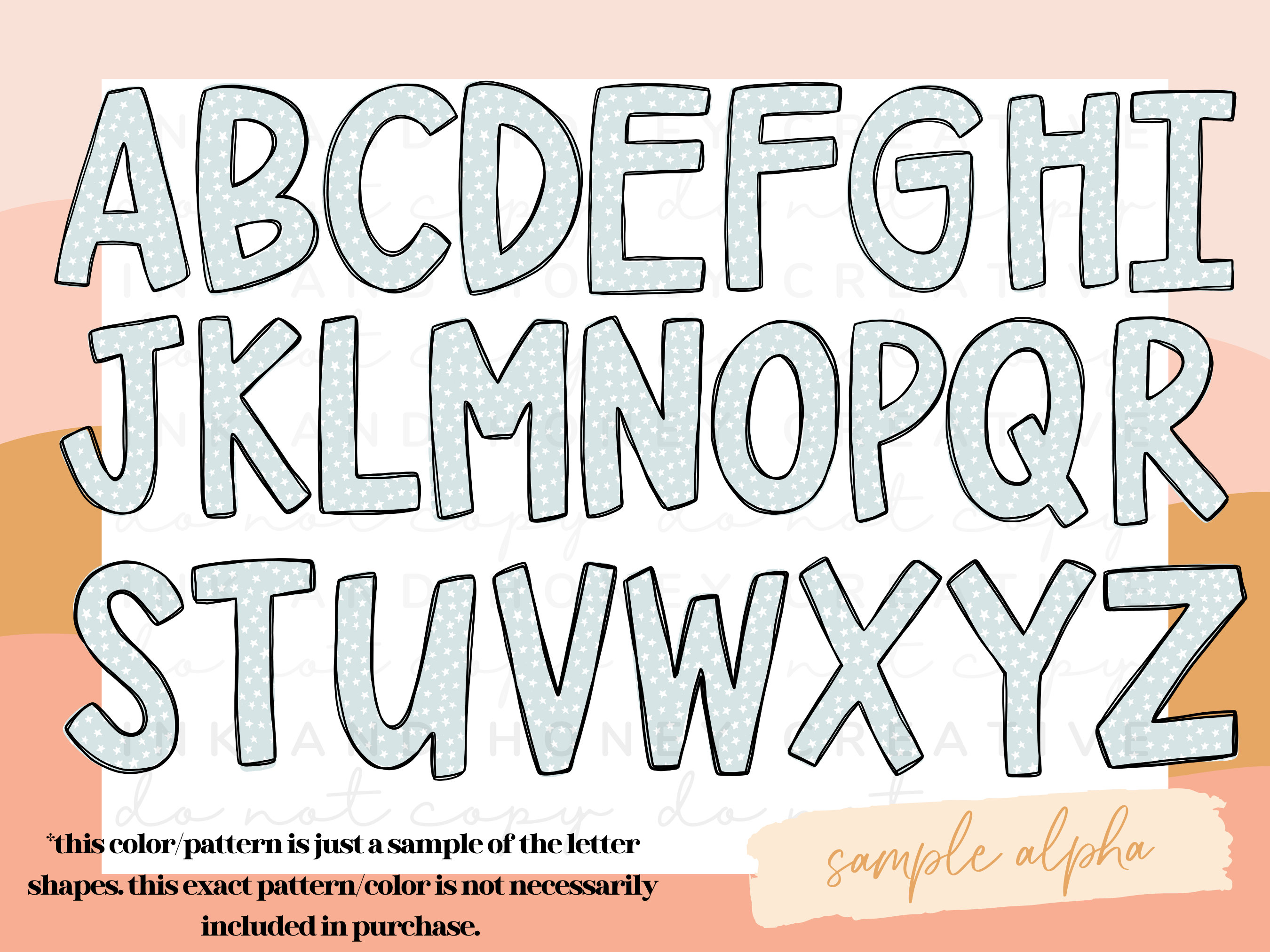 Patriotic Alpha Handlettered Doodle Letters PNG America - Etsy