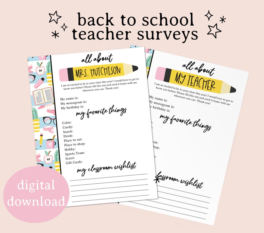 Back to School Teacher Survey Printable, All About My Teacher, Teacher ...