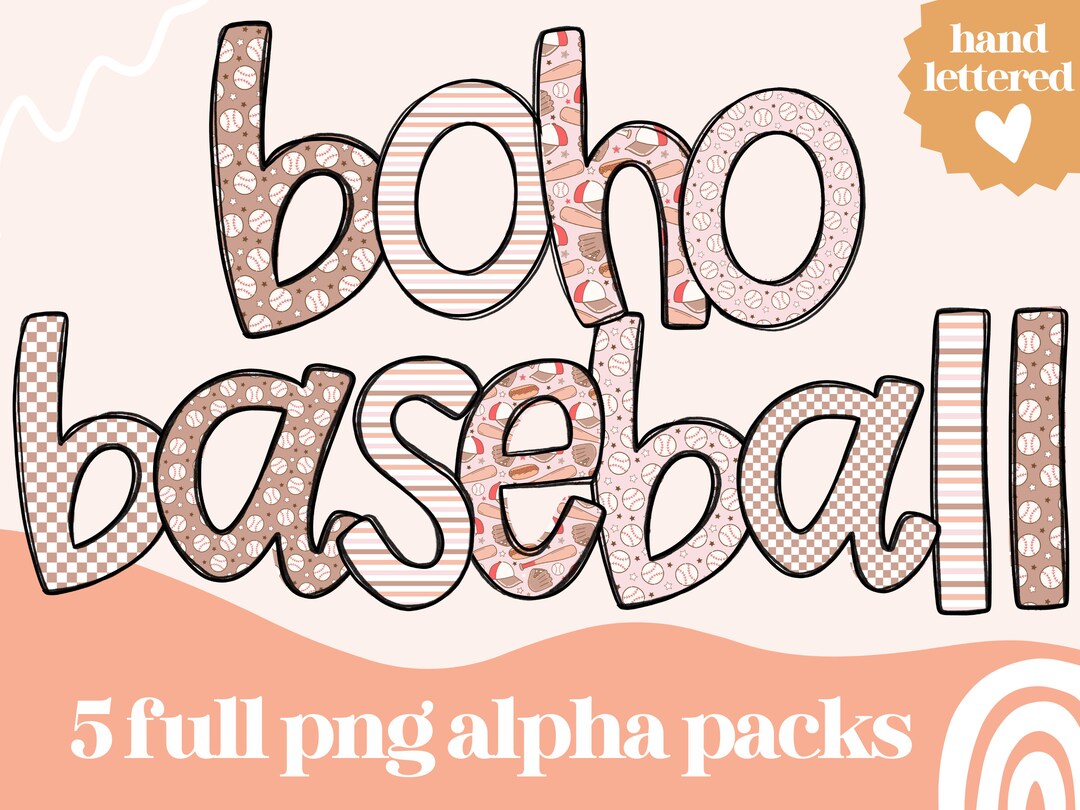 Boho Baseball Alpha | Handlettered Doodle Letters PNG | Boho Baseball ...