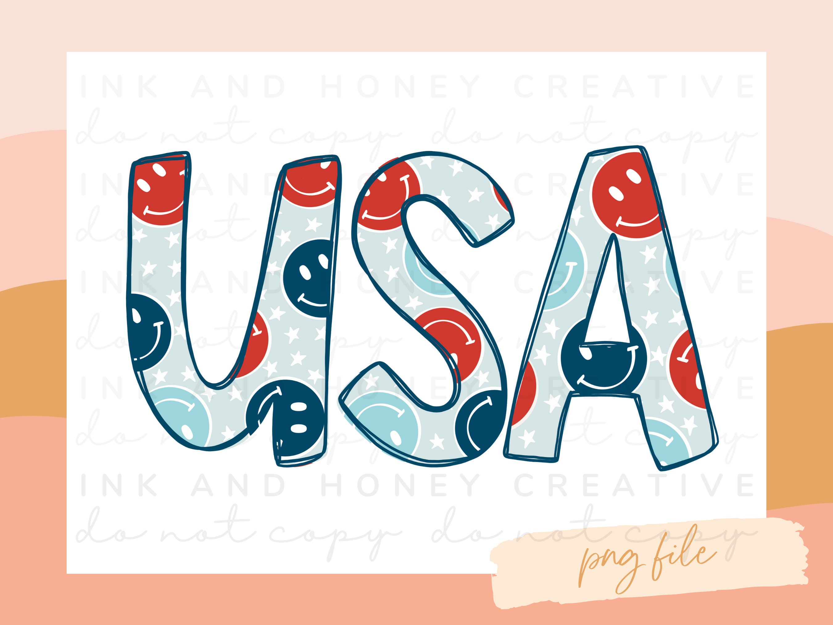 Patriotic USA Png USA Png USA Doodle Letters Patriotic - Etsy