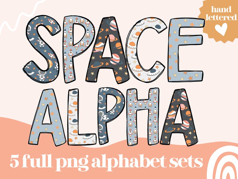Outer Space Alpha Handlettered Doodle Letters PNG Space Alpha Pack ...