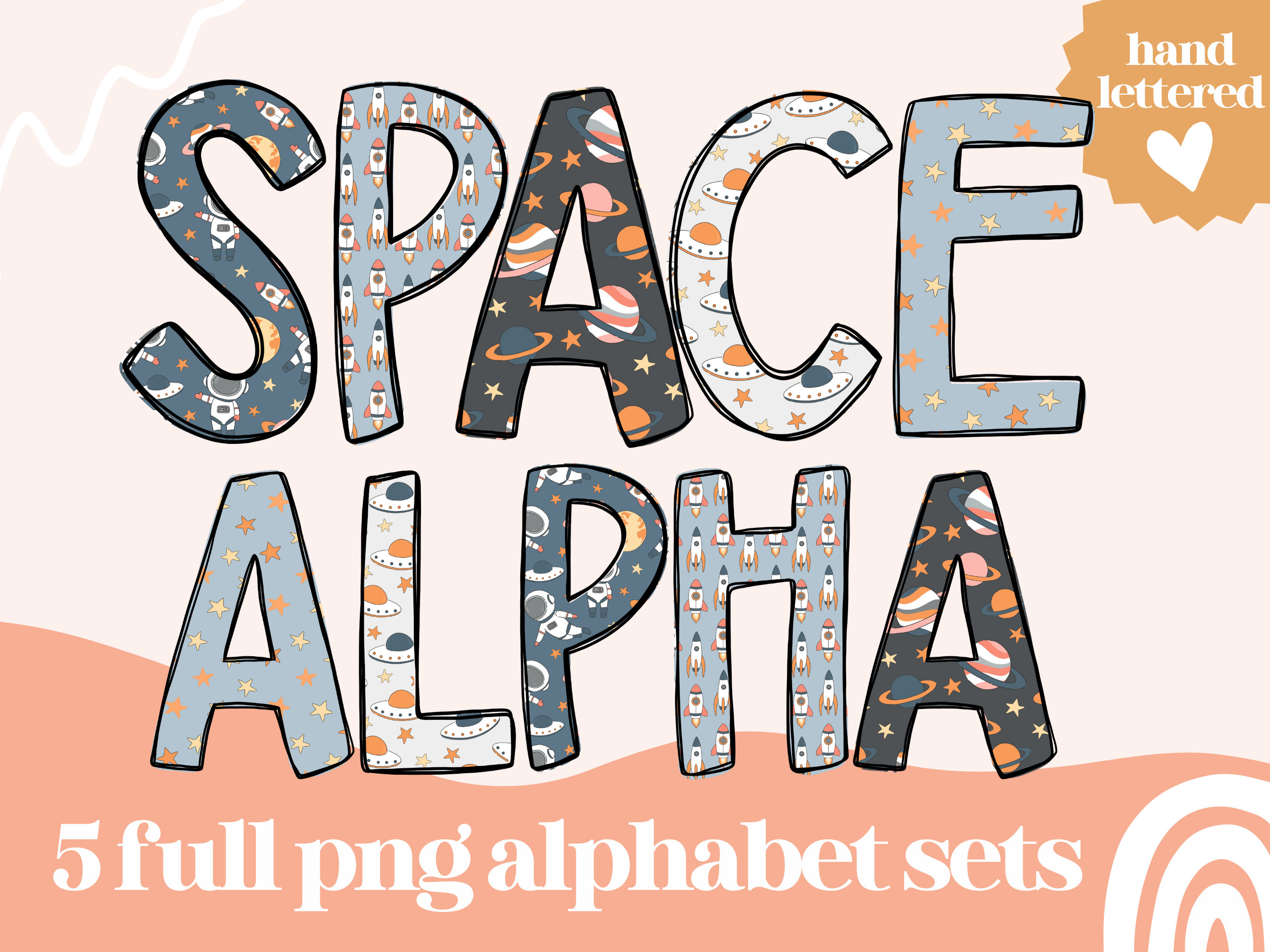 Outer Space Alpha Handlettered Doodle Letters PNG Space Alpha Pack ...
