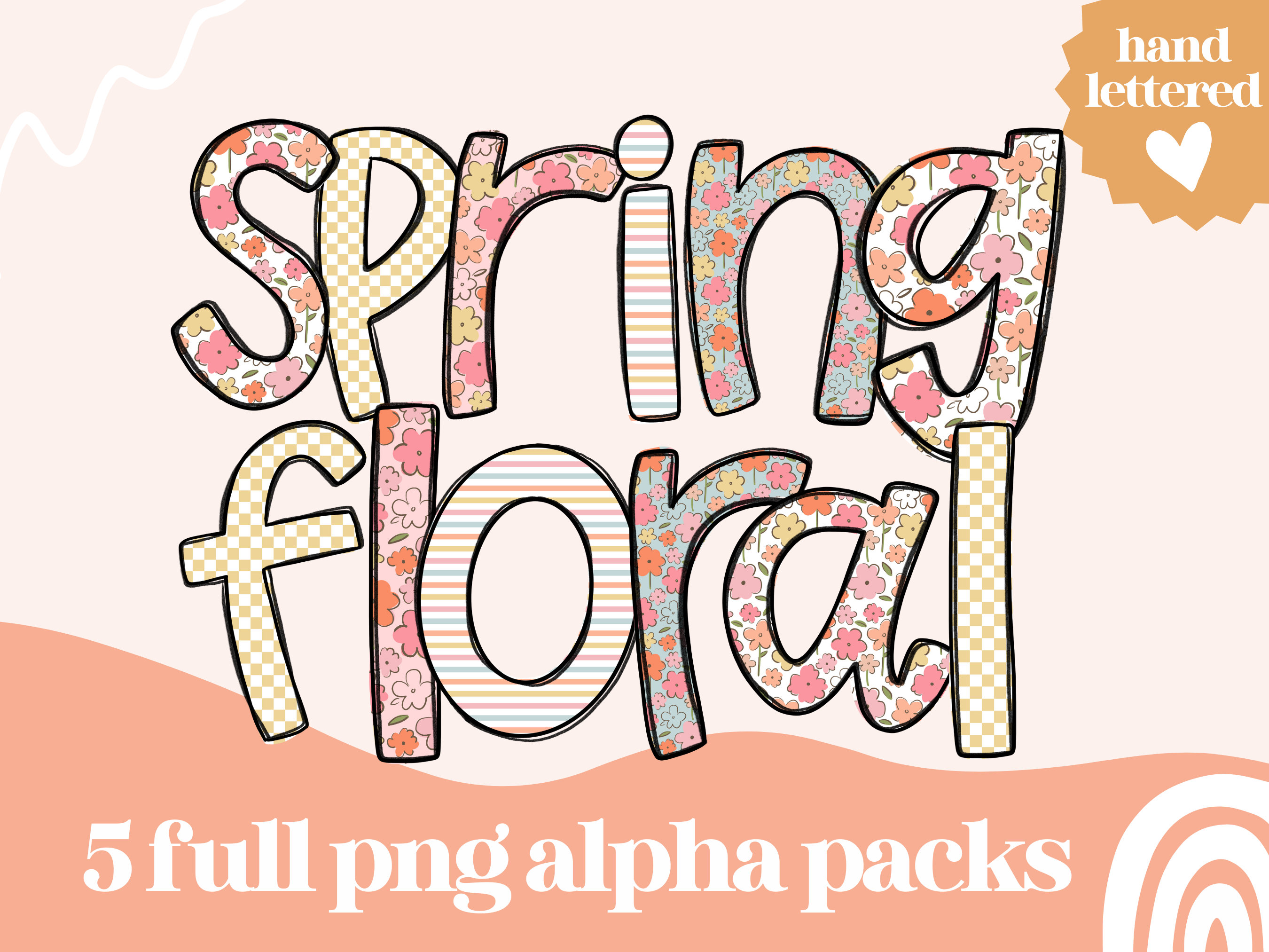 Spring Floral Alpha | Handlettered Doodle Letters PNG | Spring Floral ...