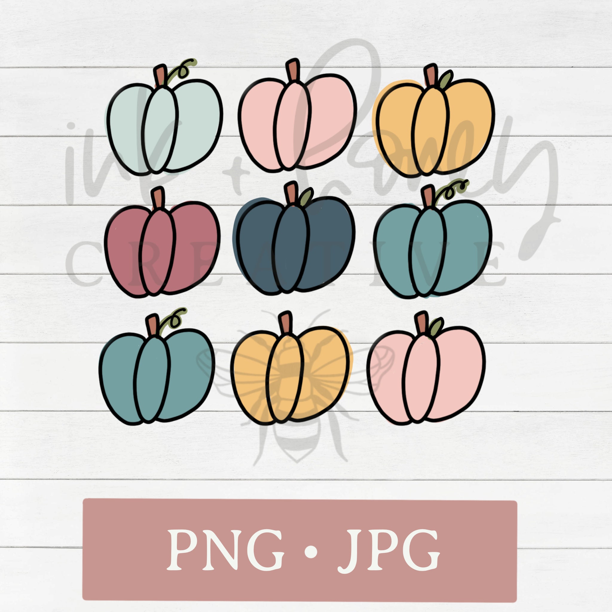 Colorful Pumpkins Clipart, Illustrated Pumpkins PNG, Hand-drawn ...