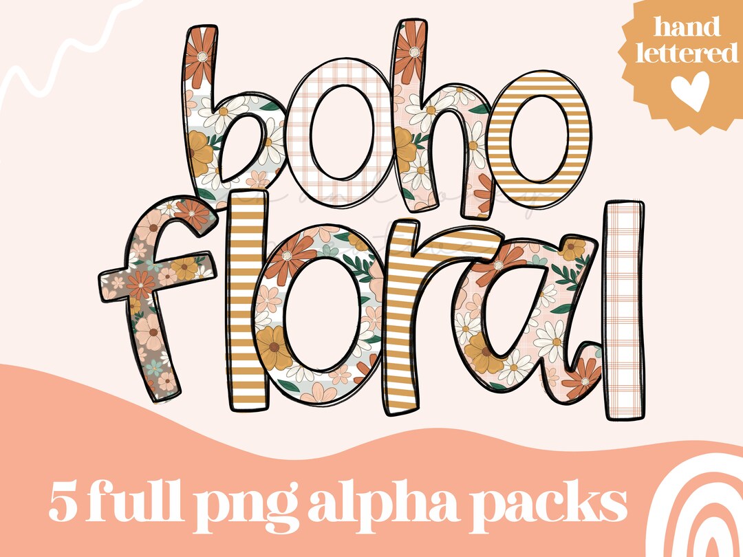 Boho Floral Alpha | Handlettered Doodle Letters PNG | Boho Floral Alpha ...
