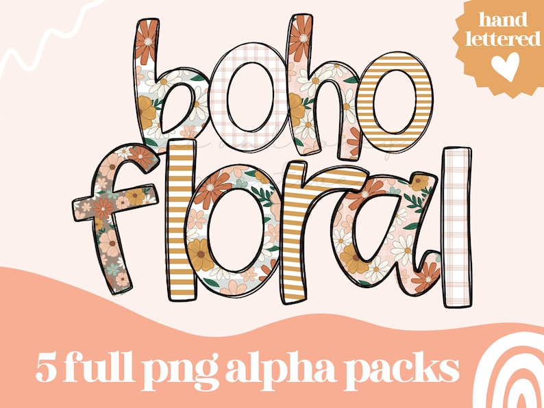 Boho Floral Alpha Handlettered Doodle Letters PNG Boho - Etsy