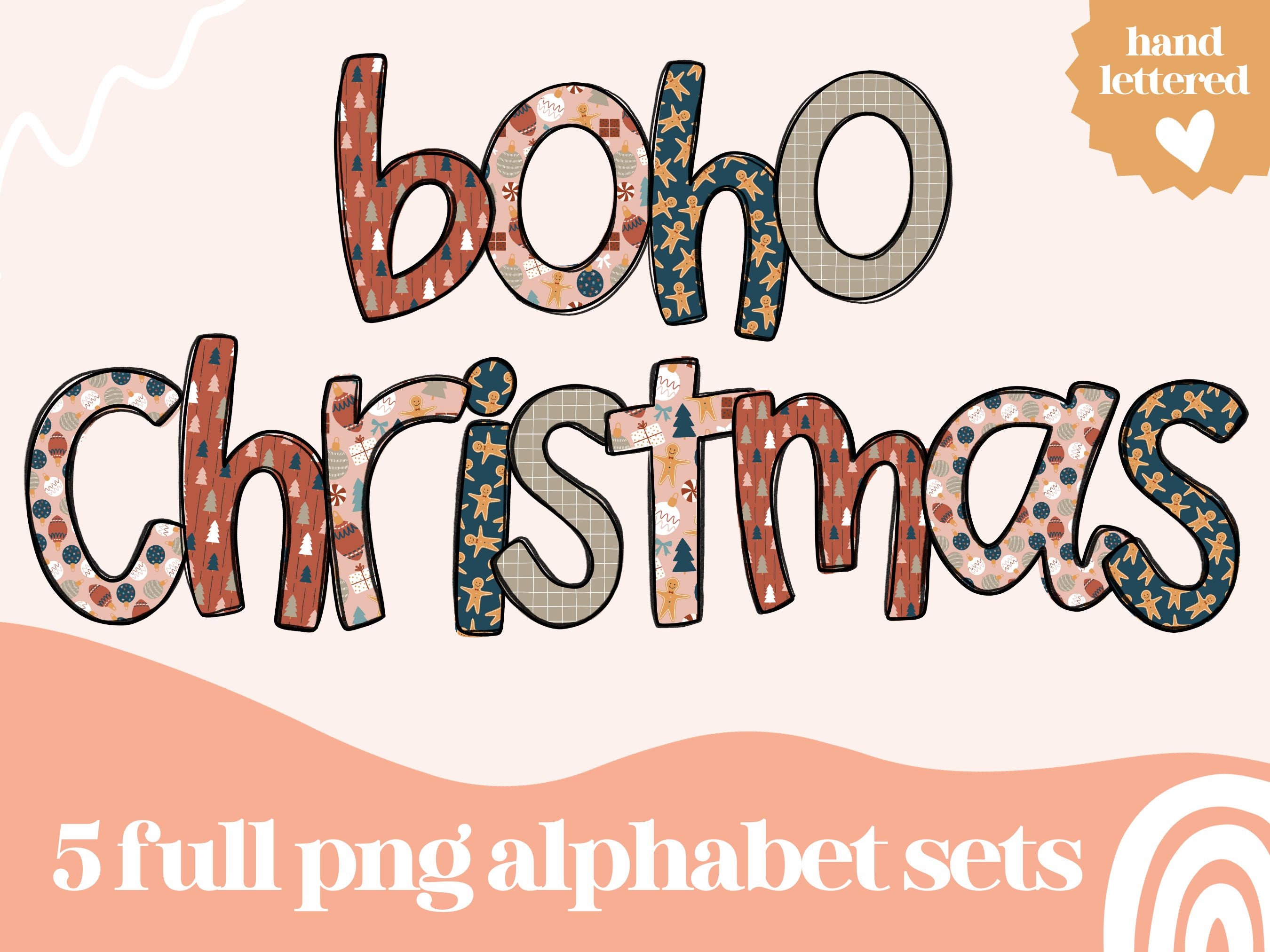 Boho Christmas Alpha | Handlettered Doodle Letters PNG | Christmas ...