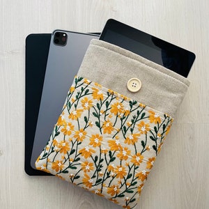 Embroidered Daisies iPad Sleeve, Daisy iPad Cover, Flower iPad Pouch ...