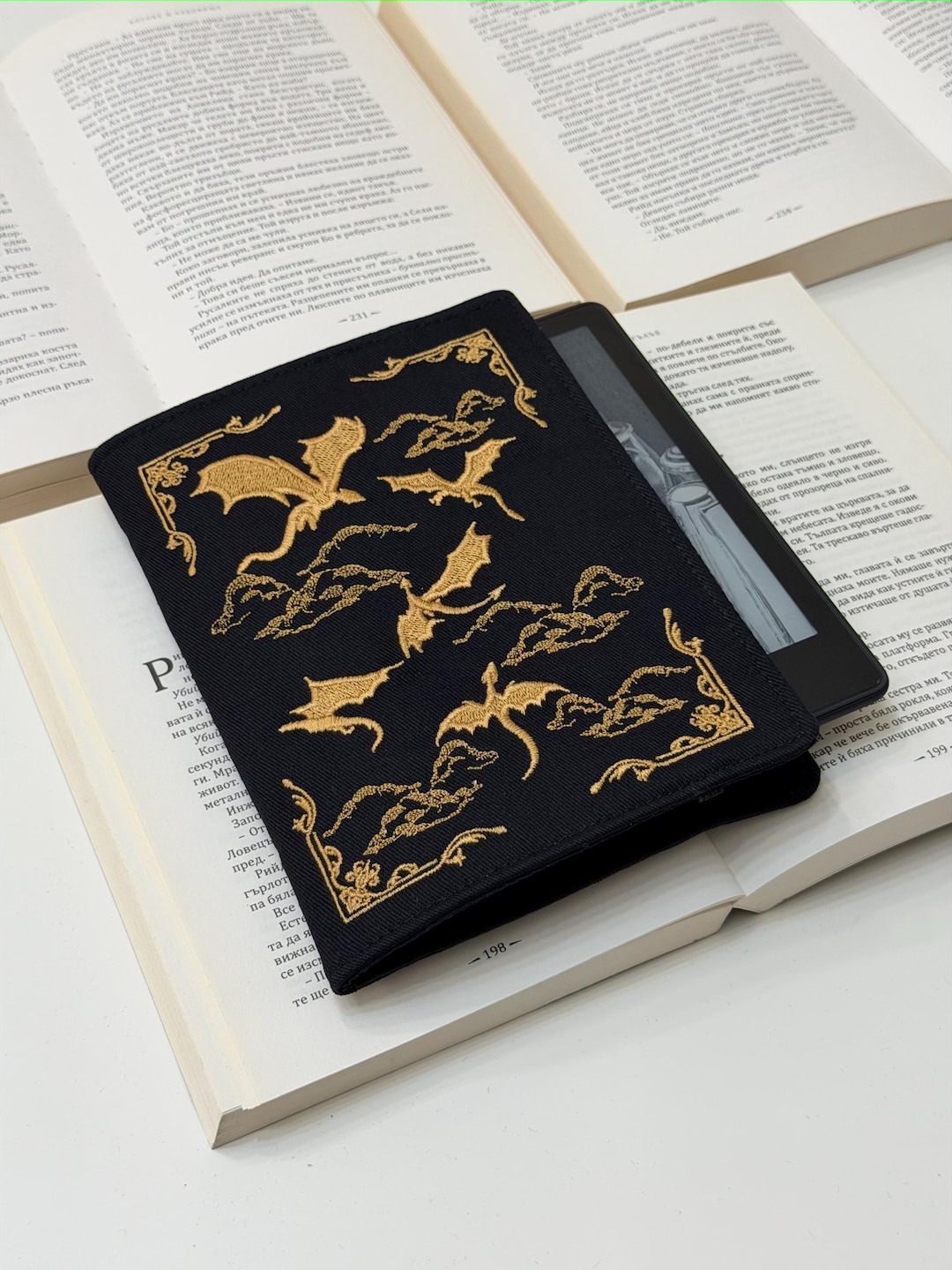Dragon Embroidery Kindle Cover – Handmade Padded Fabric Ebook Sleeve - Etsy