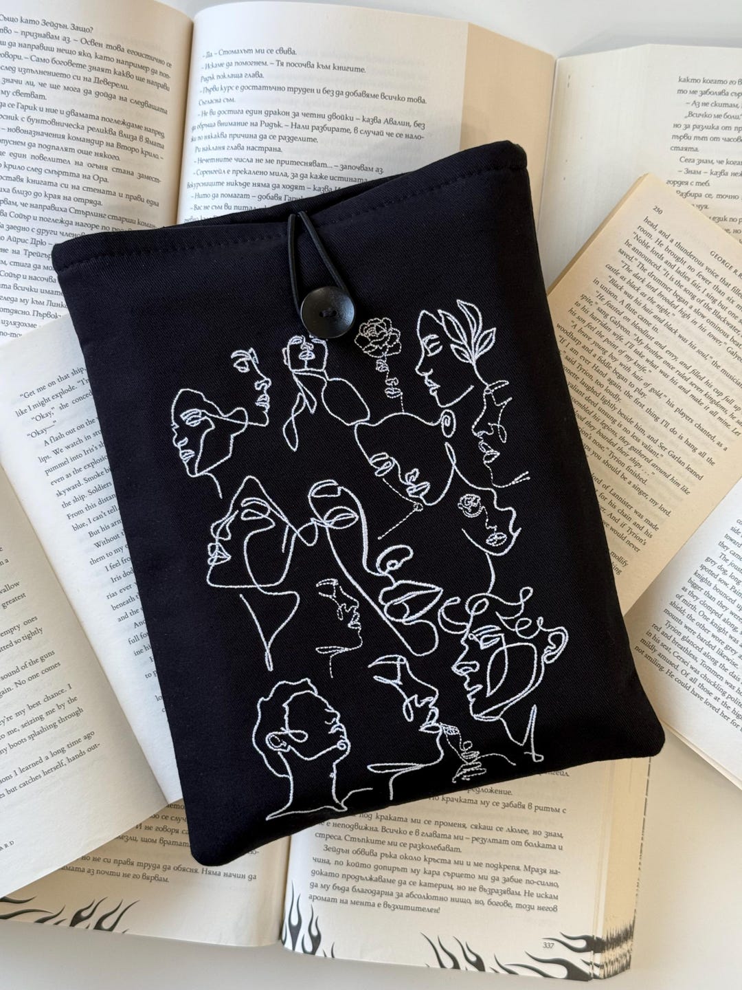 Art Faces Embroidery Book Cover, Custom Padded Book Sleeve With Own ...