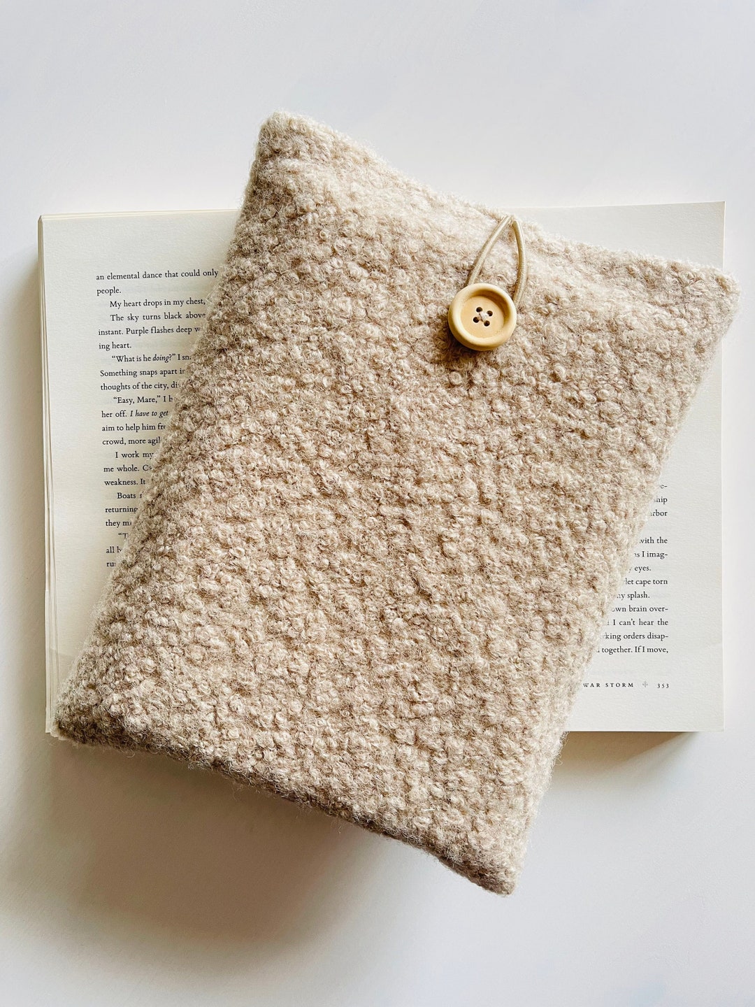 Boucle Book Sleeve, Beige Boucle Book Pouch, Padded Book Cover, Fabric ...