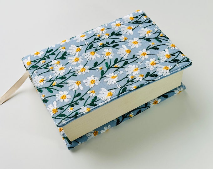 Embroidered Daisies Book Cover, Daisies Book Pouch, Custom Size Book ...