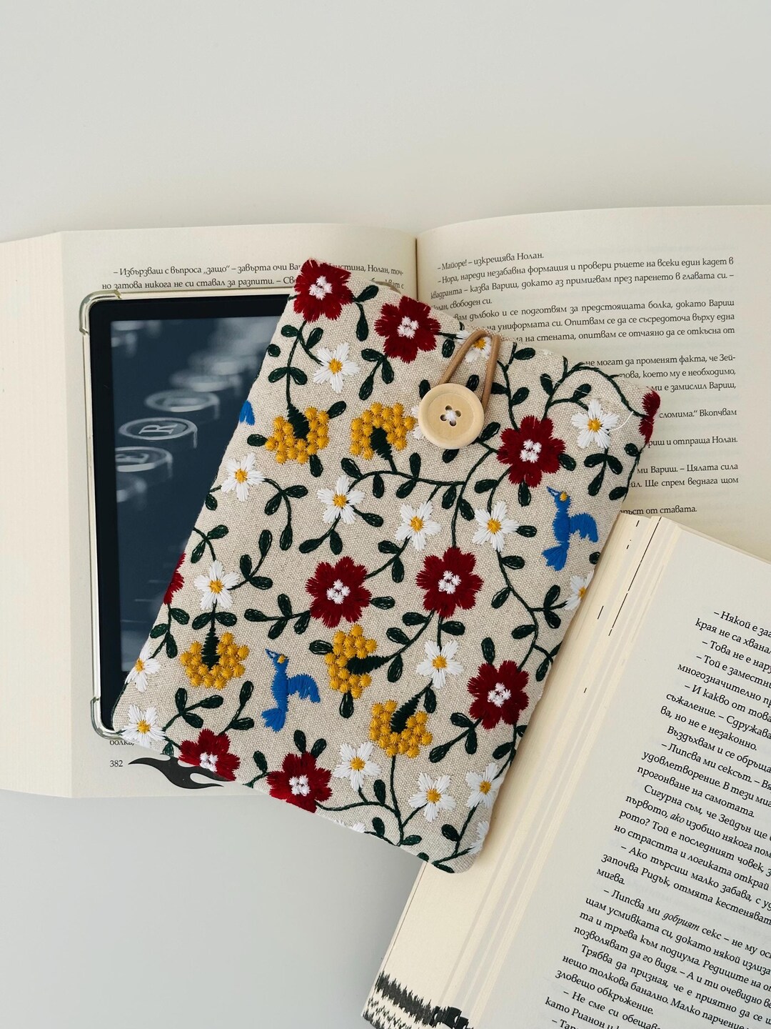 Embroidery Flower Kindle Sleeve, Kindle Cover, Padded Kindle Pouch ...