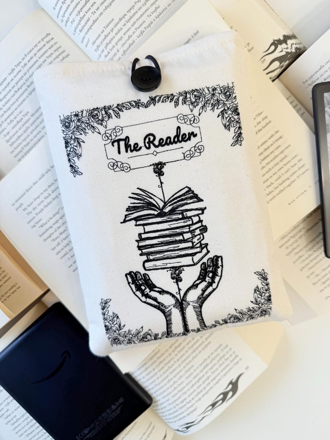 Embroidery Book Library Book Cover, Custom Padded Book Sleeve With Own ...