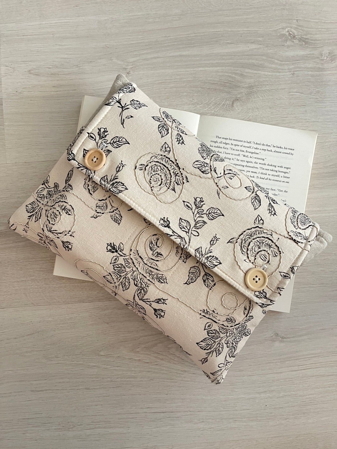 Linen Roses Book Purse, Embroidery Roses Book Cover, Linen Book Sleeve ...