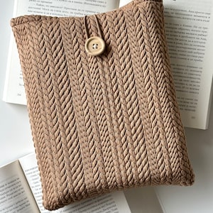 Beige & Brown Knitting Pattern Book Sleeve, Padded Book Protector, Book ...