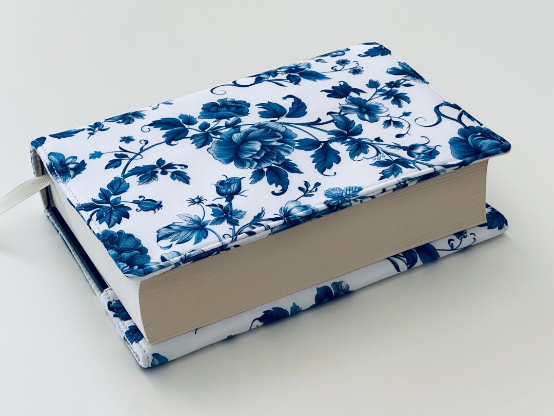 Vintage Ink Blue Flowers Book Cover, Floral Book Pouch, Custom Size ...