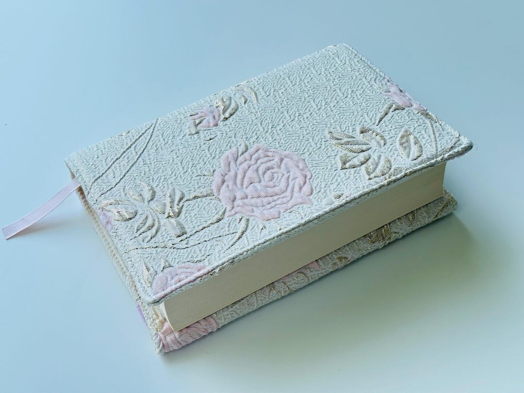 Embossed Pink & Gold Roses Book Cover With Satin Bookmark, Padded ...