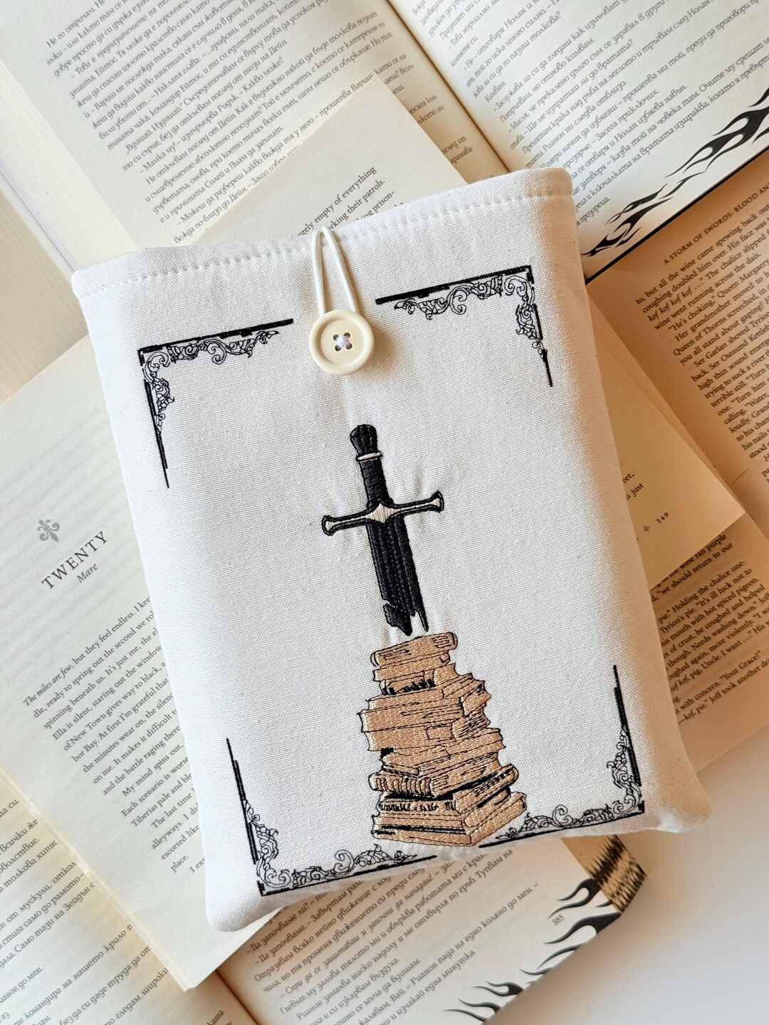 Embroidered Sword & Books Sleeve – Handmade Padded Book Cover - Etsy