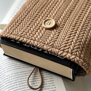 Beige & Brown Knitting Pattern Book Sleeve, Padded Book Protector, Book ...