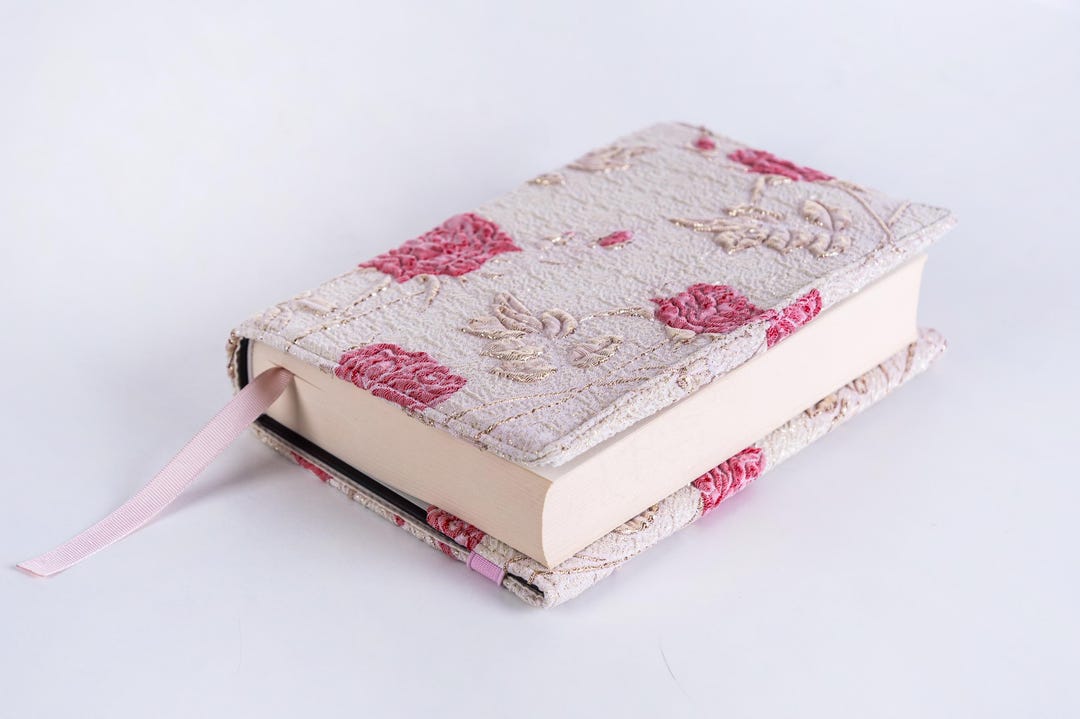 Embossed Red & Gold Roses Book Cover With Satin Bookmark, Padded ...