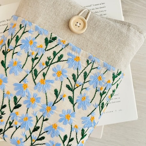 Daisy Book Sleeve, Embroidered Book Cover, Flower Book Pouch, Floral ...