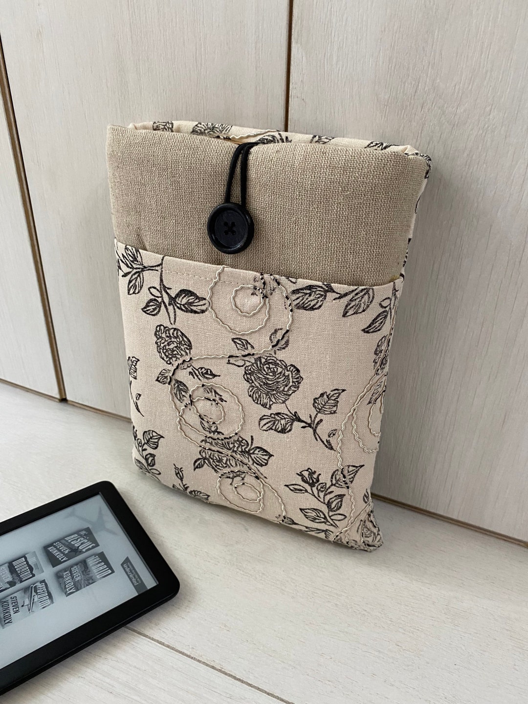 Linen Roses Book Sleeve, Embroidery Book Cover, Linen Flower Book Pouch ...