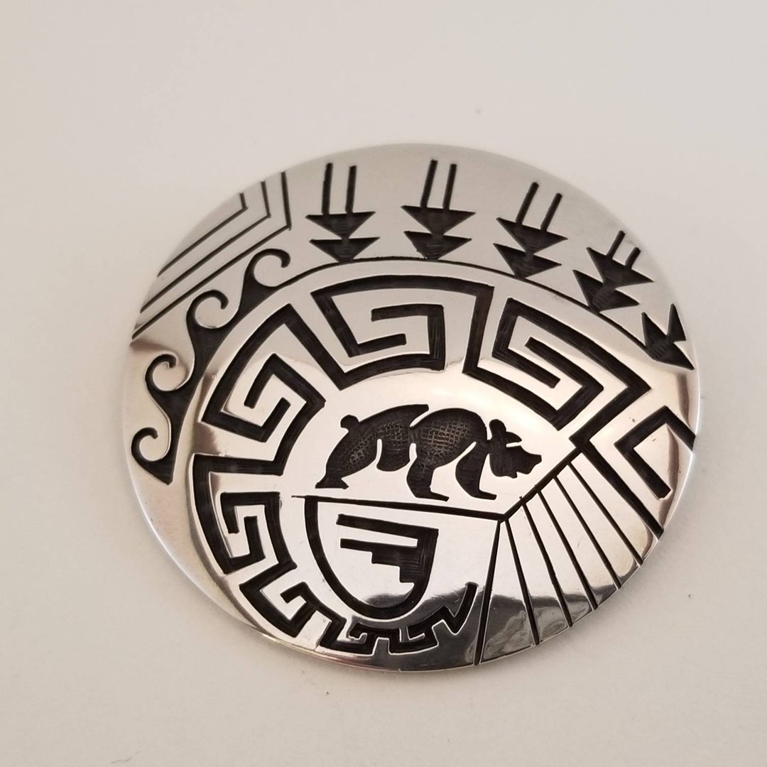 Vintage Sterling Silver Hopi Overlay Bear Pin/pendant - Etsy