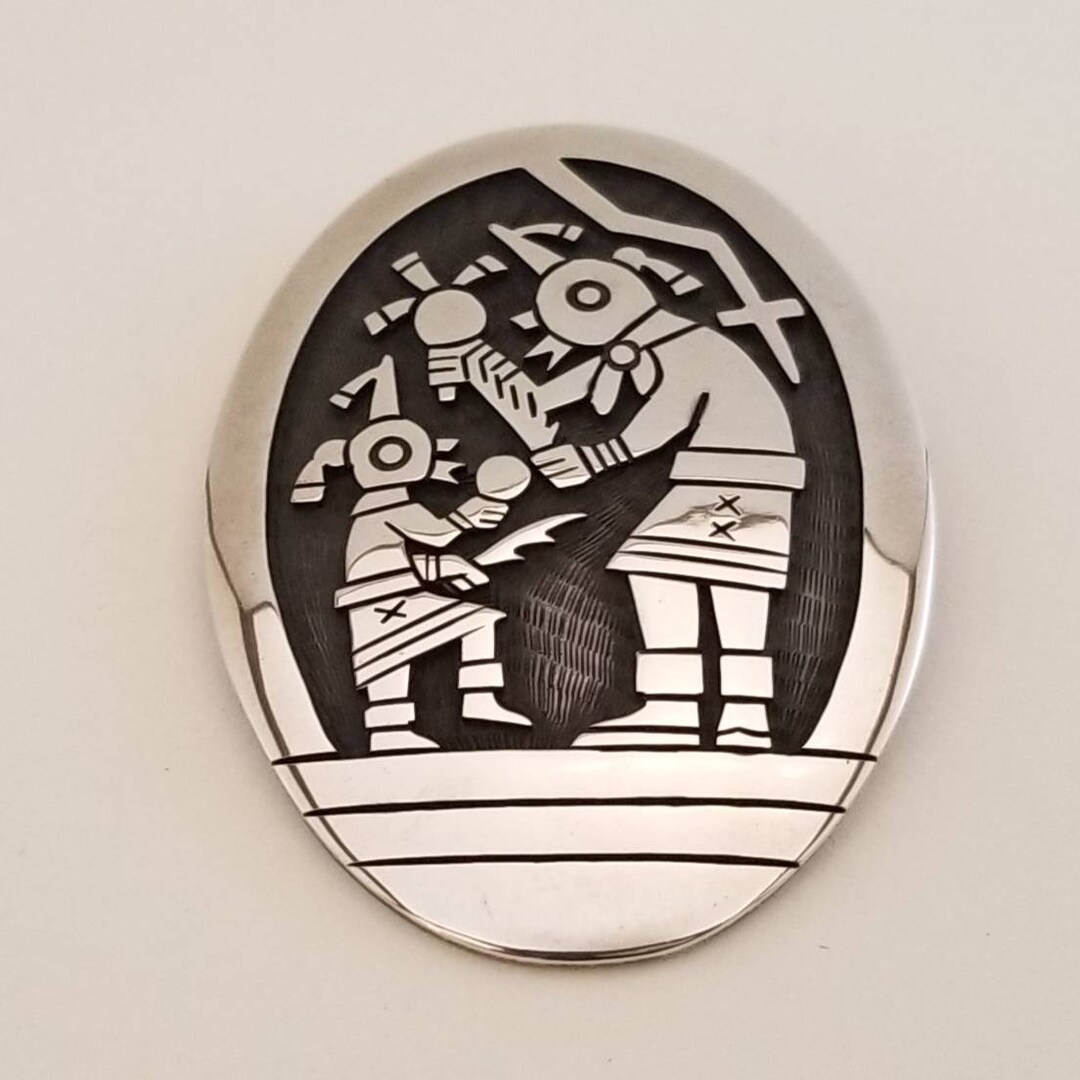 Vintage Sterling Silver Hopi Overlay Koyemsi Pin/pendant - Etsy