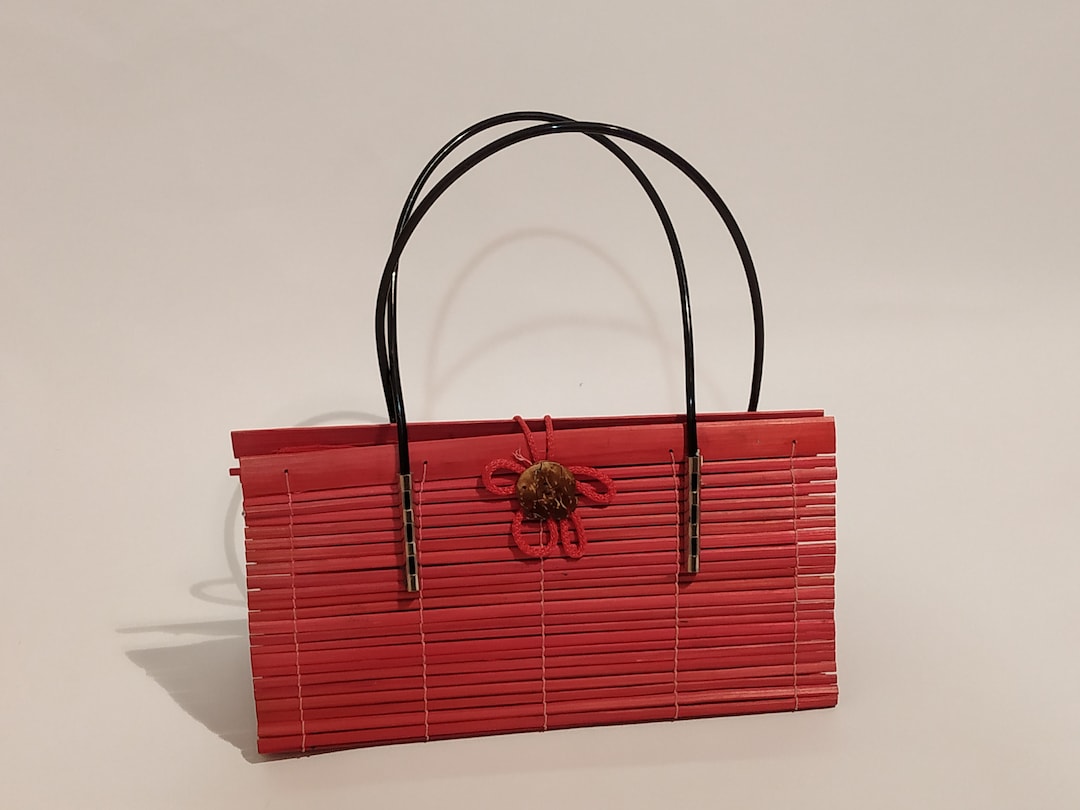 Vintage Red Straw Handbag 70s, Boho Bamboo Purse - Etsy