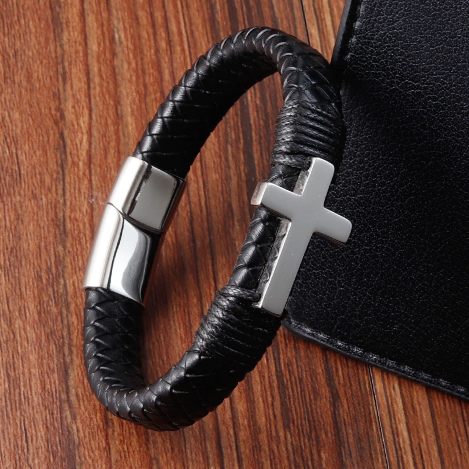 Cross Bracelet for Men Simple Cross Leather Bracelet for Him - Etsy