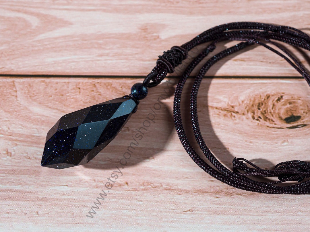 Blue Sandstone Pendant Necklace for Men,blue Goldstone Necklace for ...