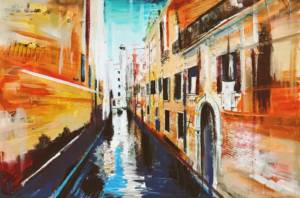 Venice Acrylic Painting Abstract Italy Canal in Venice | Etsy