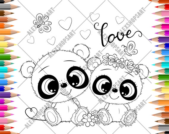 Two cute panda lovers. Boy and girl and the inscription | Etsy