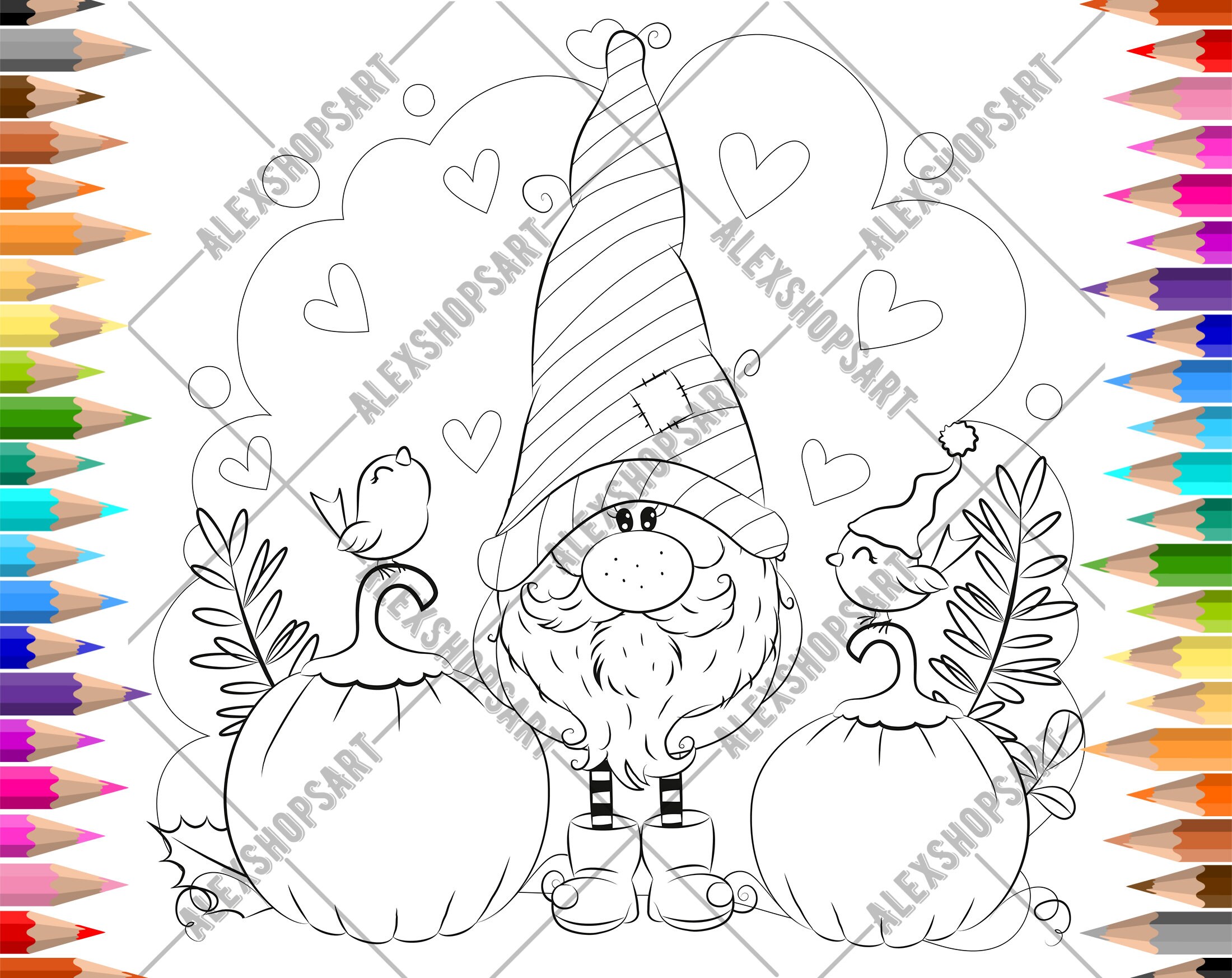 Cute gnome and two pumpkins. Halloween theme. DIGITAL STAMP | Etsy