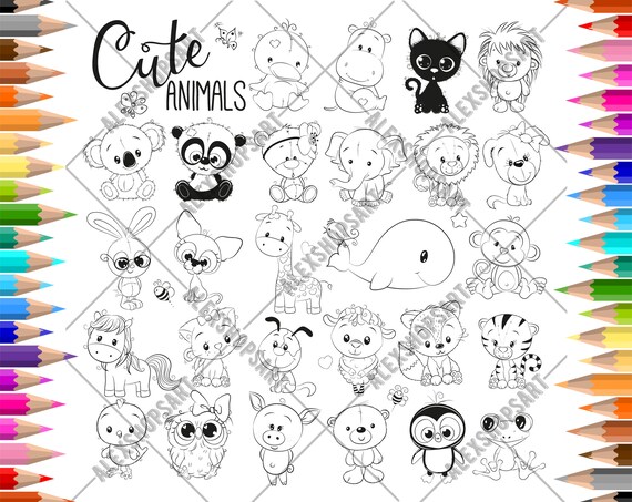 Big set of many different cute animals. 28 animals in 1 file | Etsy