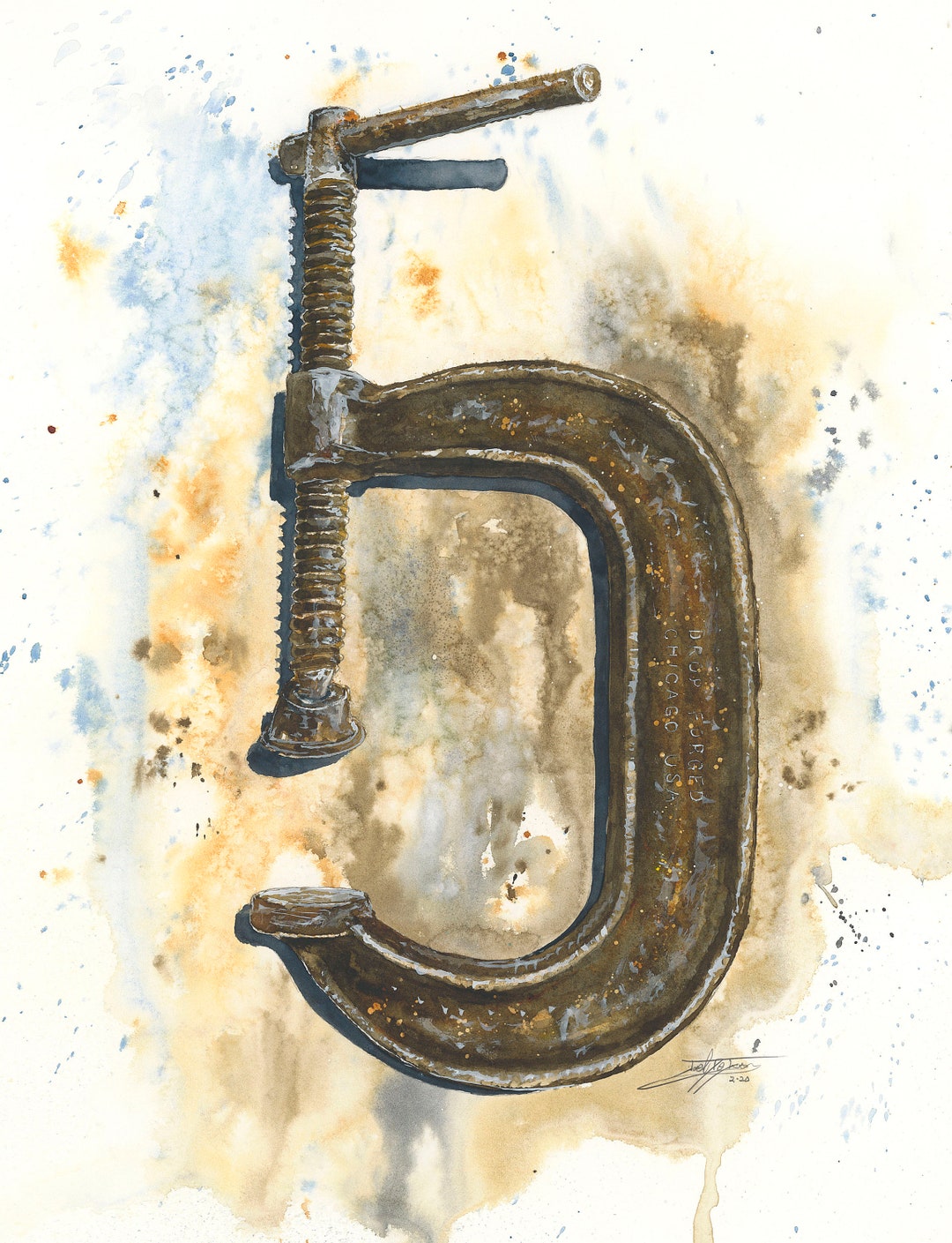 Drop Forged Vice Watercolor Art Print, Workbench Decor - Etsy