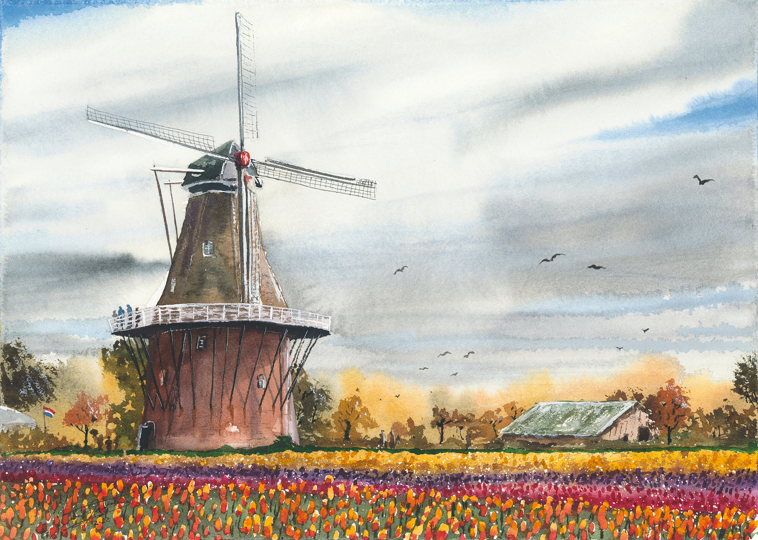 Dutch Windmill Painting