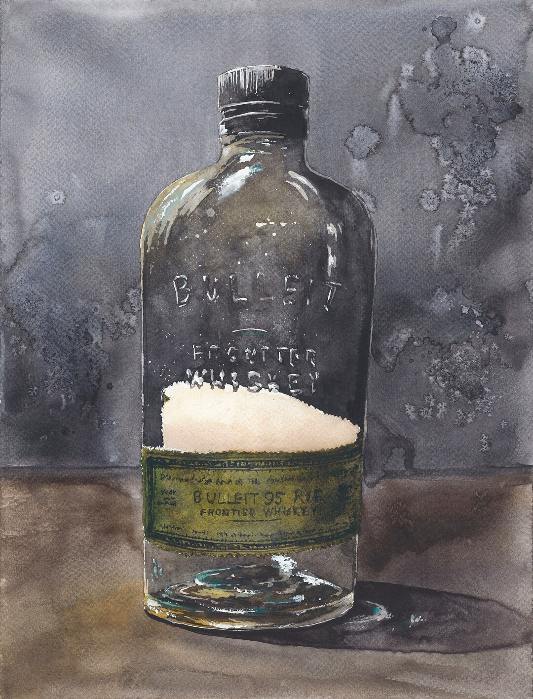 Bulleit Whiskey Bottle, Original Watercolor Print, Rye, Frontier ...