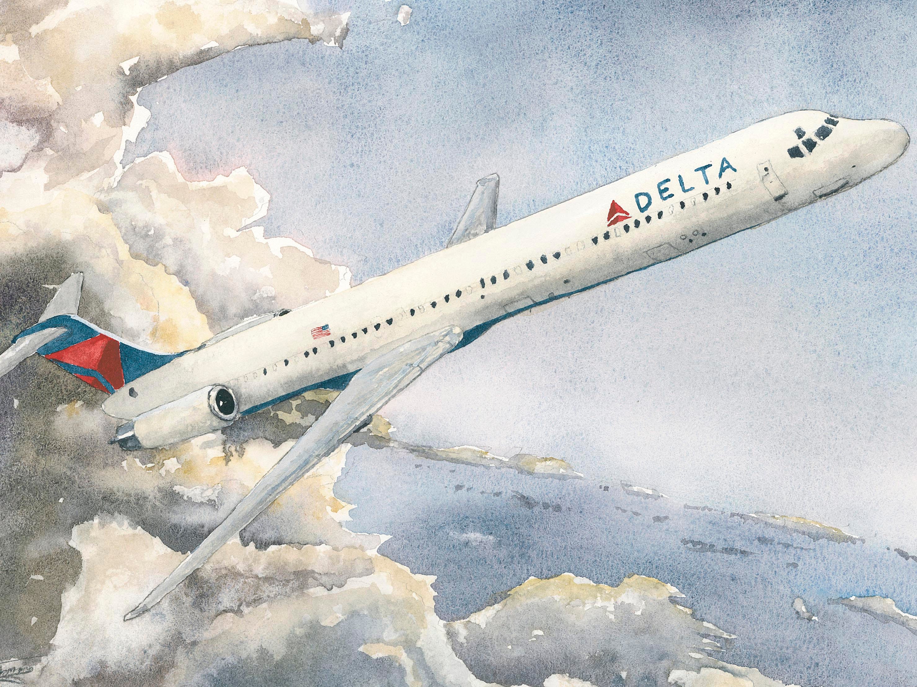 Delta MD88 Watercolor Giclee Print, Airline, Delta Airlines, Aircraft ...