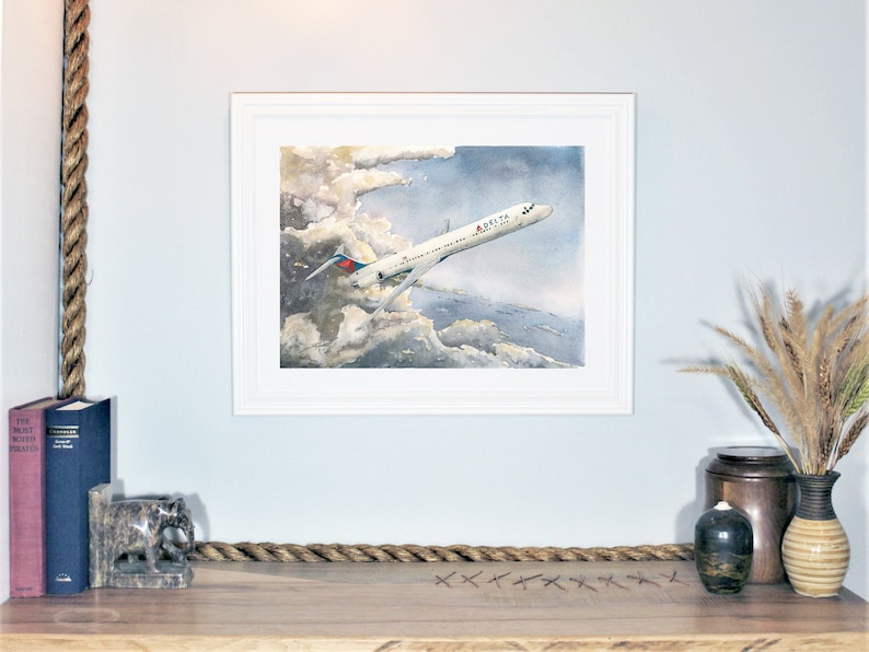Delta MD88 Watercolor Giclee Print, Airline, Delta Airlines, Aircraft ...