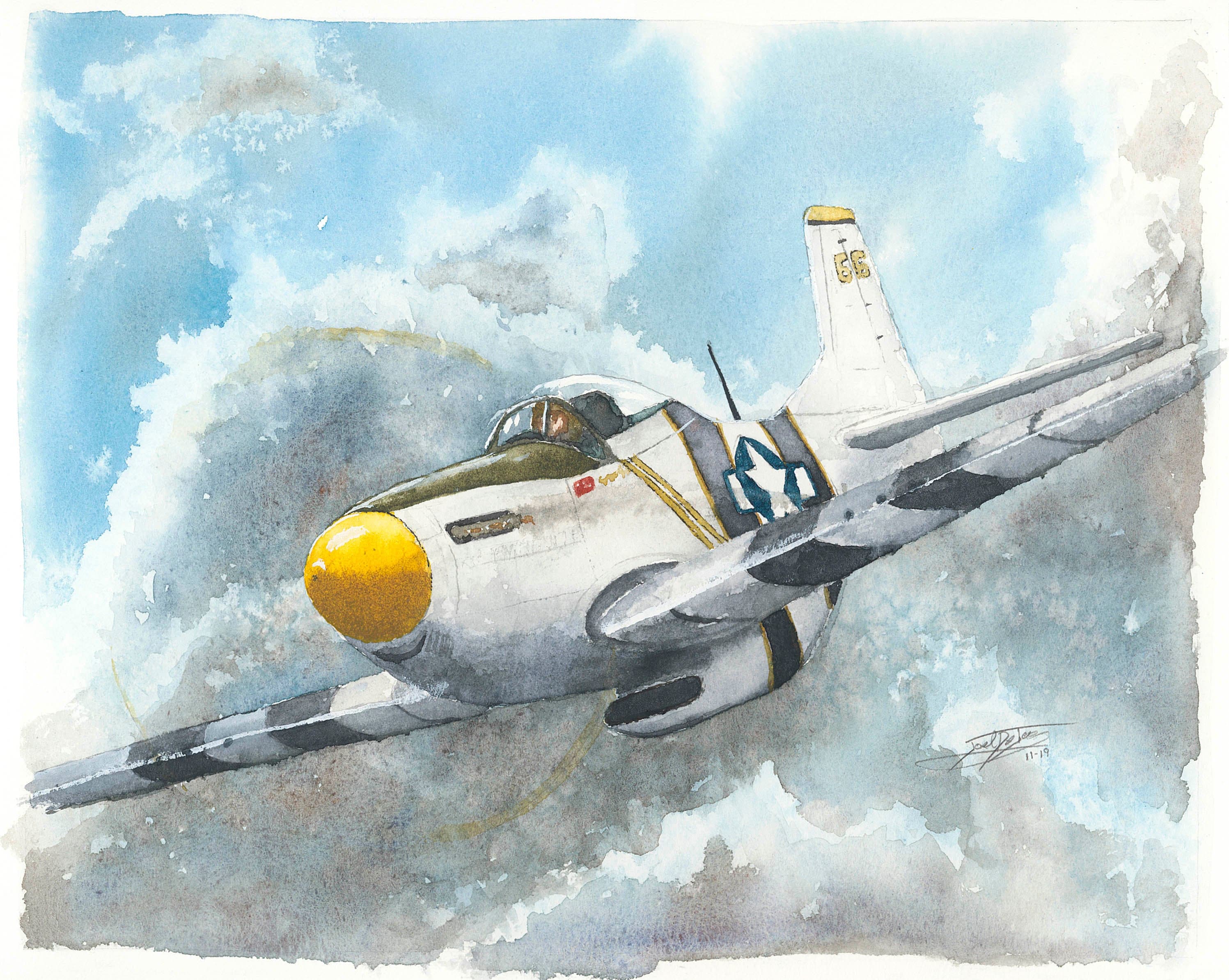 Mustang 66 Original Watercolor Painting, Fine Art, Airline, P51 Mustang ...