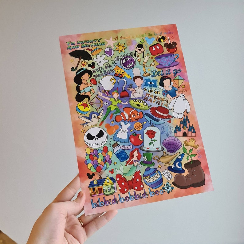 Disney Inspired Doodle Print A4 Movie Print Character Print - Etsy