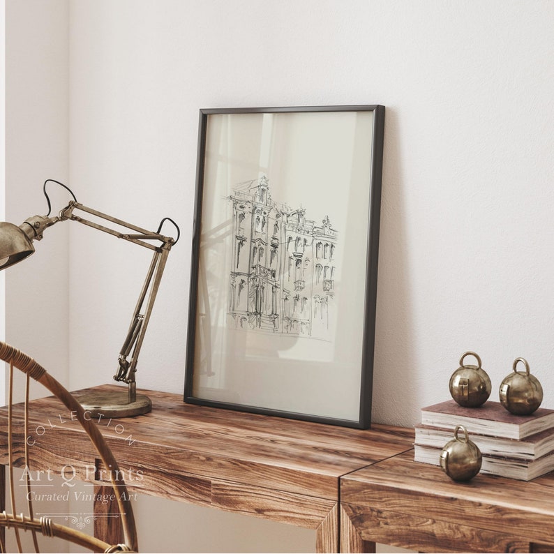 Cityscape Wall Art Print, Digital File, Graphite Drawing on Gray Paper ...