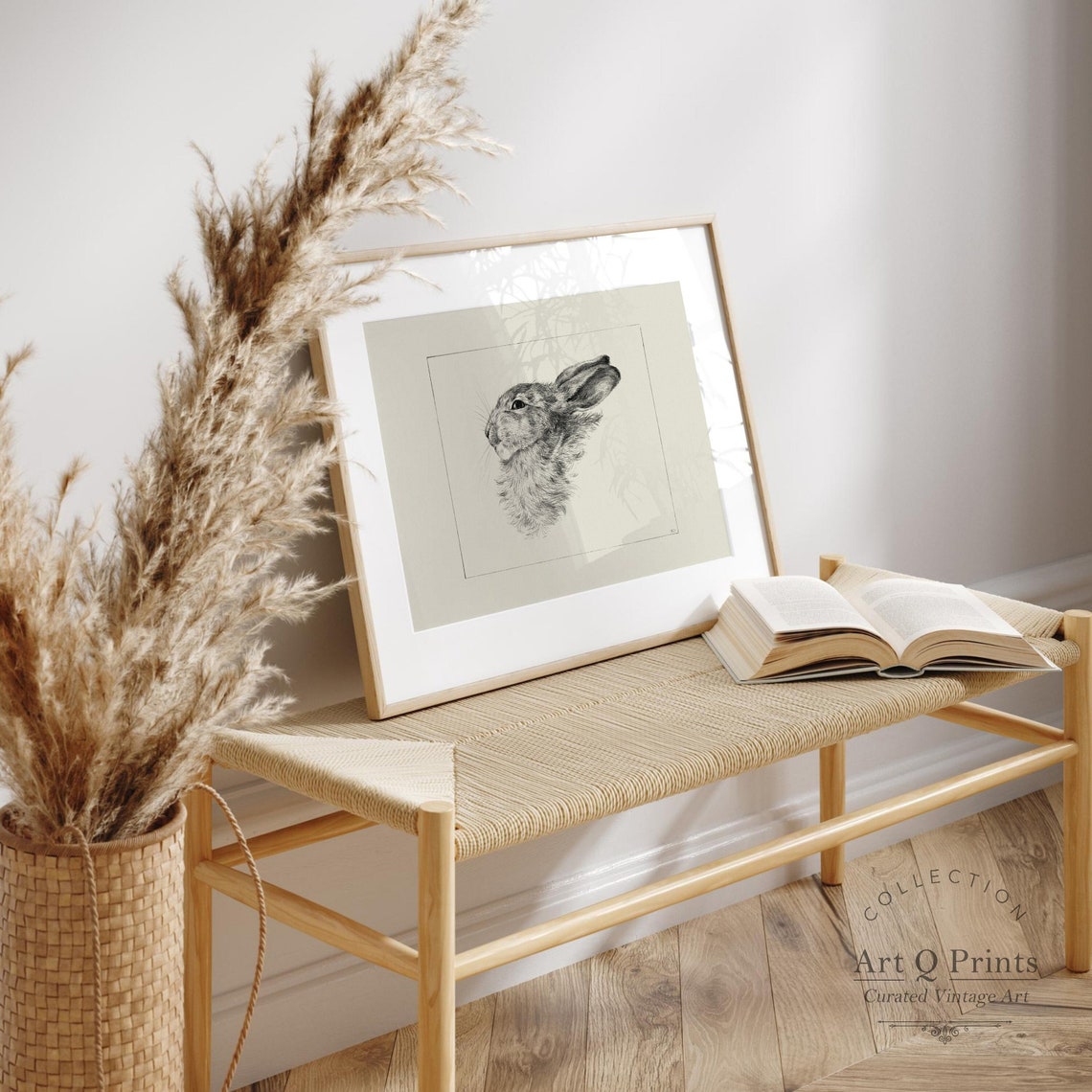 Rabbit Head Print, Wall Art Printable, Vintage Illustration, Pencil ...