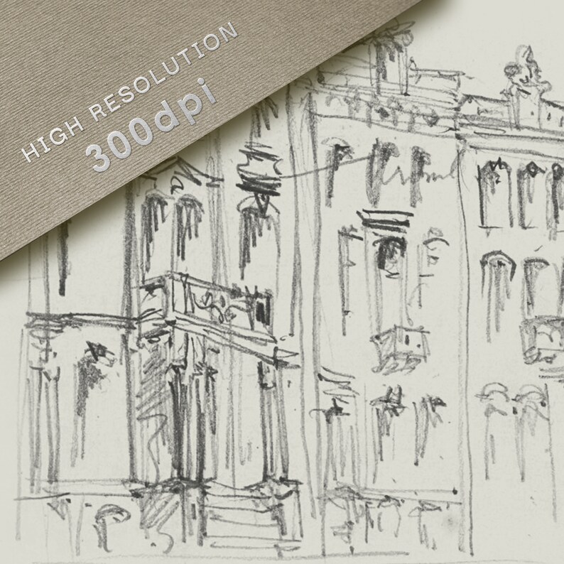 Cityscape Wall Art Print, Digital File, Graphite Drawing on Gray Paper ...