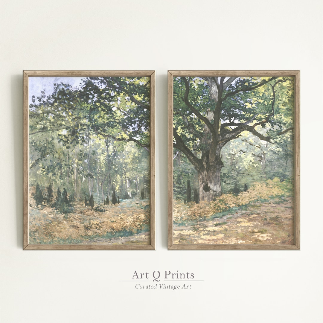 Set of 2 Landscape Prints Big Tree Green Tones Above Couch - Etsy