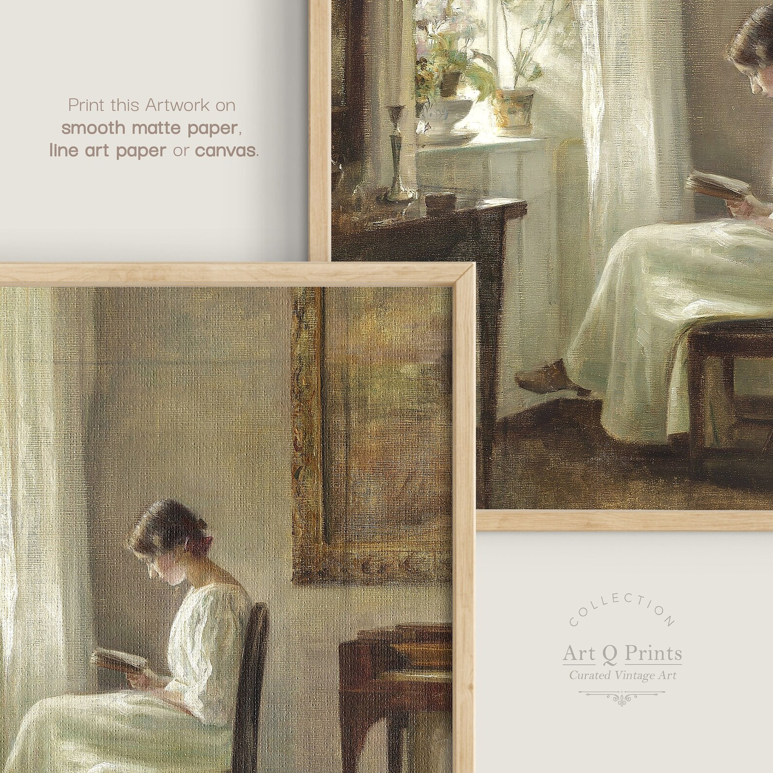 Woman Reading a Book Print Square Art Printable Vintage Oil - Etsy